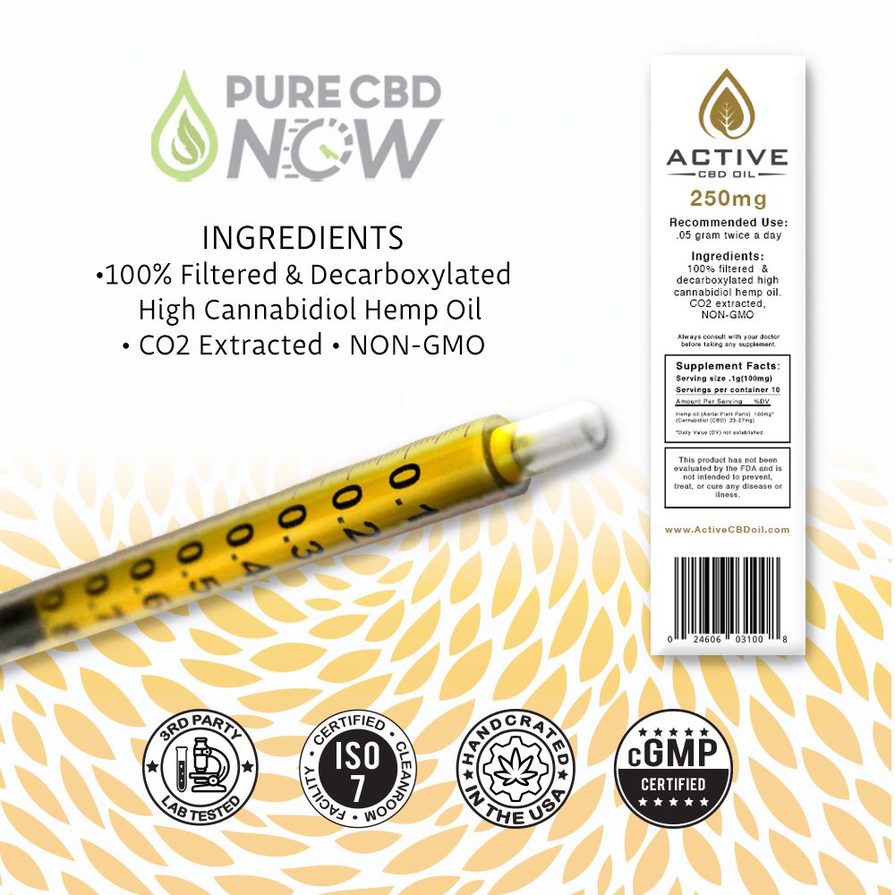 Active CBD Oil - Gold 25% 1g Syringe - Pure CBD Now