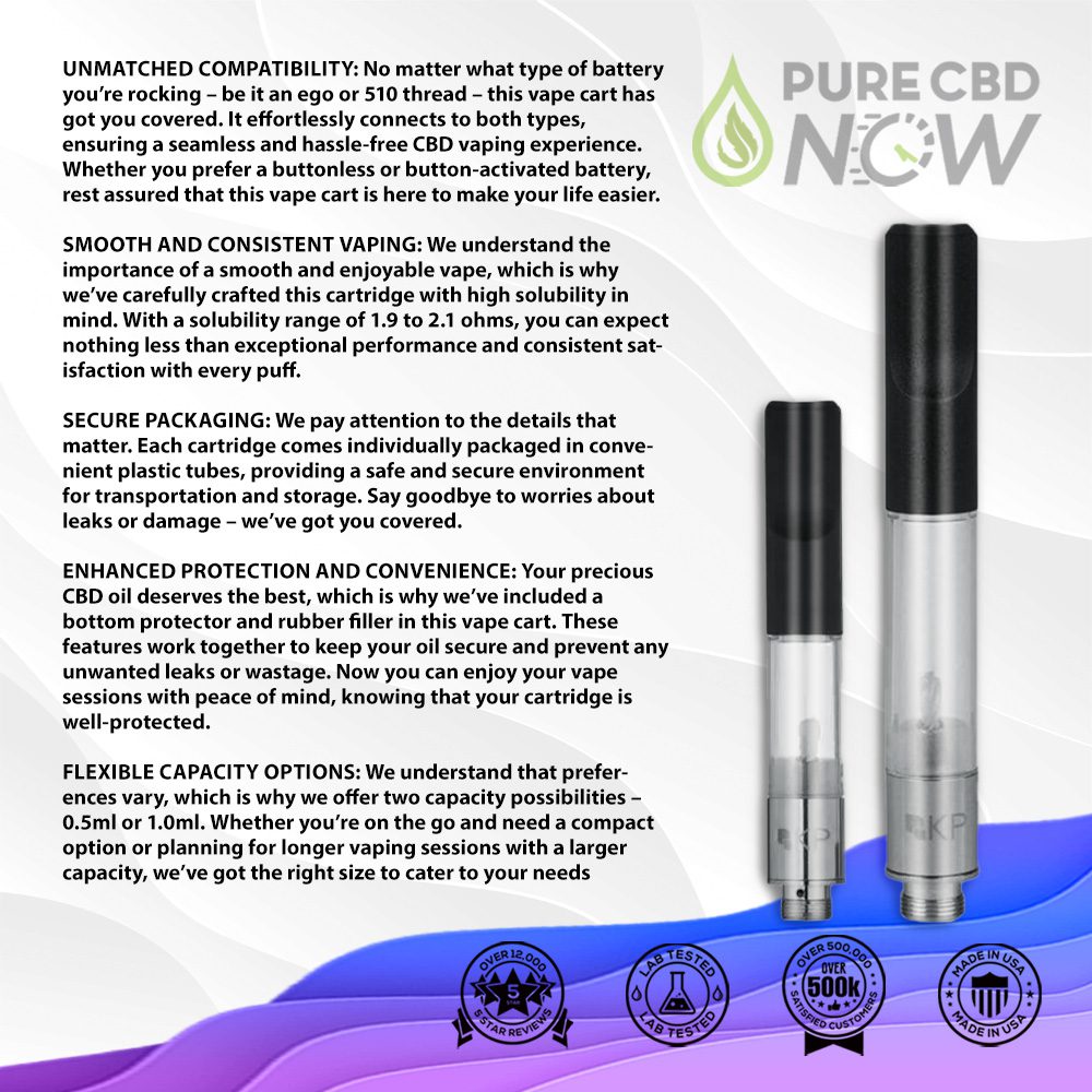 Empty Cartridge 0.5ml or 1ml 510 Thread - Pure CBD Now